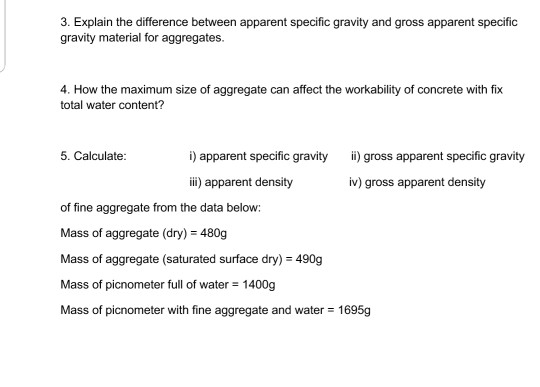 Solved 3. Explain the difference between apparent specific | Chegg.com