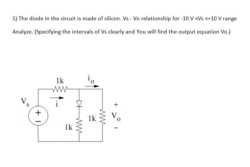 Solved The diode in the circuit is made of silicon. Vs - Vo | Chegg.com