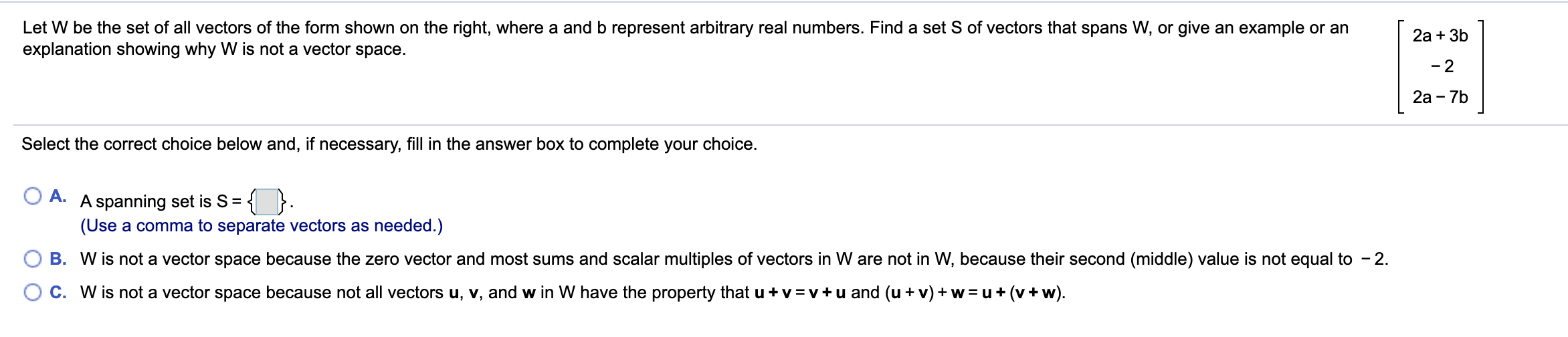 Solved Let W be the set of all vectors of the form shown on | Chegg.com