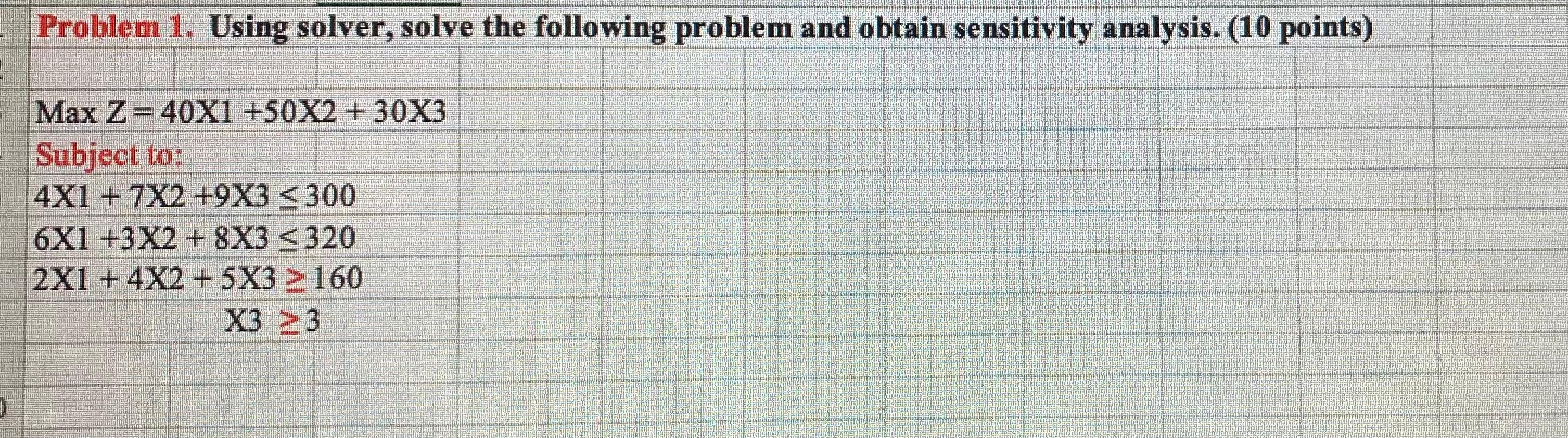 Solved Problem 1. Using solver, solve the following problem | Chegg.com