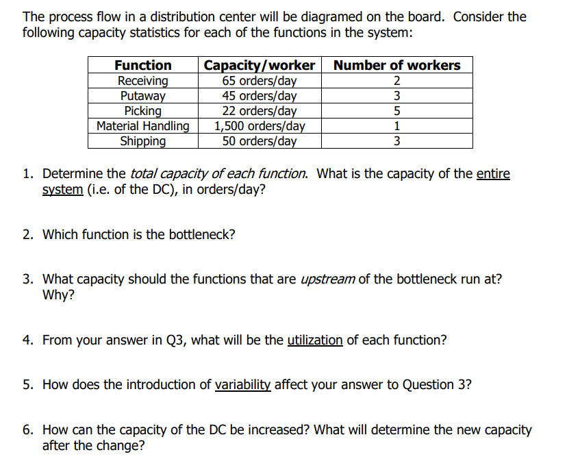 Solved The process flow in a distribution center will be | Chegg.com