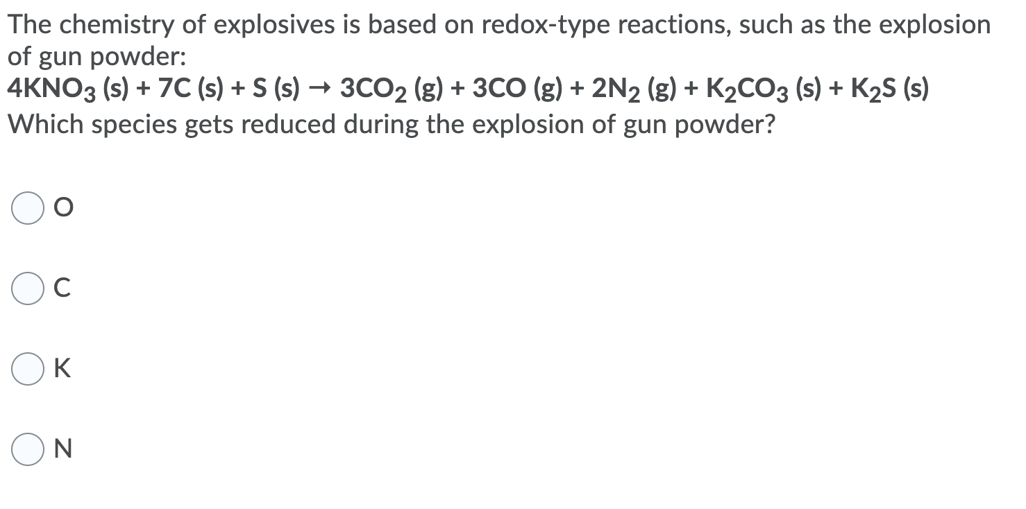 Solved The chemistry of explosives is based on redox-type | Chegg.com