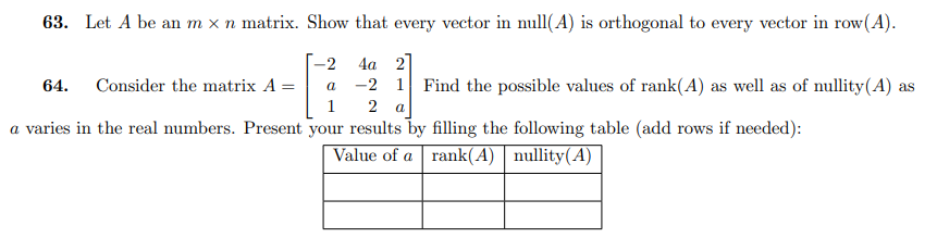 Solved a 63. Let A be an mxn matrix. Show that every vector | Chegg.com