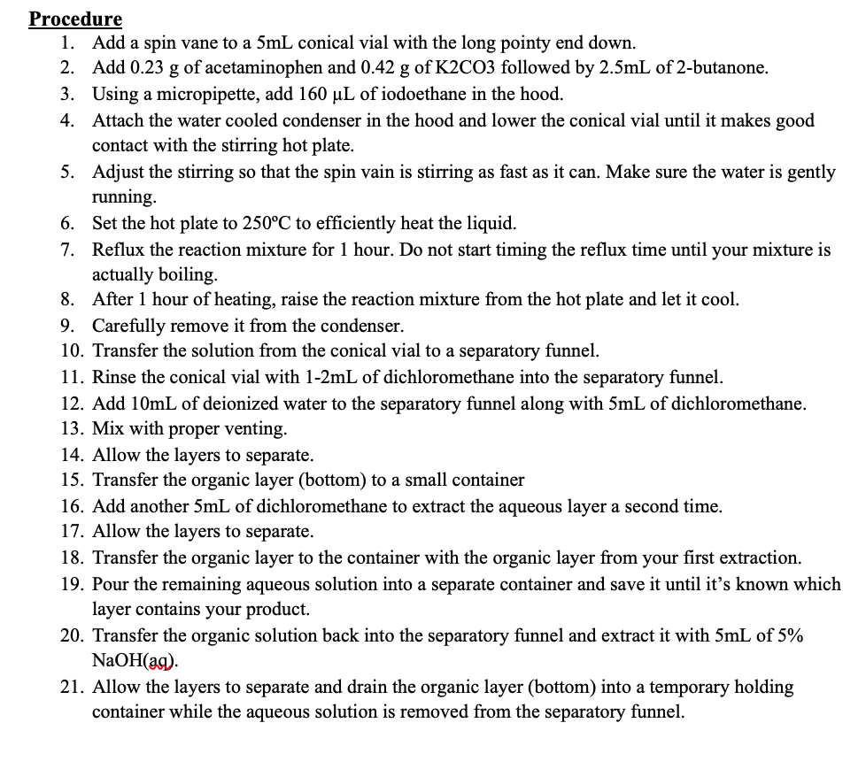 Solved Procedure 1. Add a spin vane to a 5mL conical vial | Chegg.com