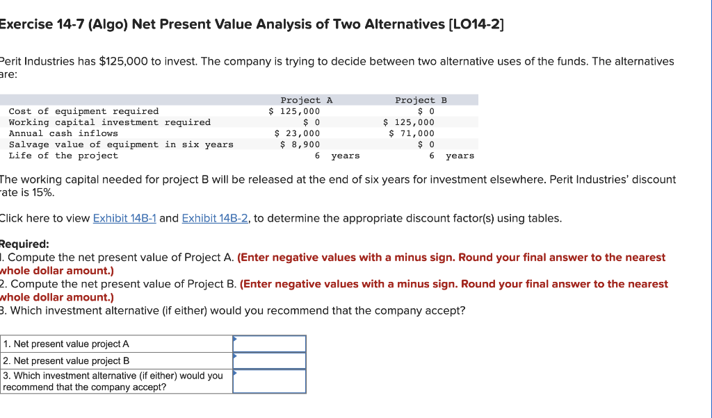 Solved Exercise 14-7 (Algo) Net Present Value Analysis of | Chegg.com