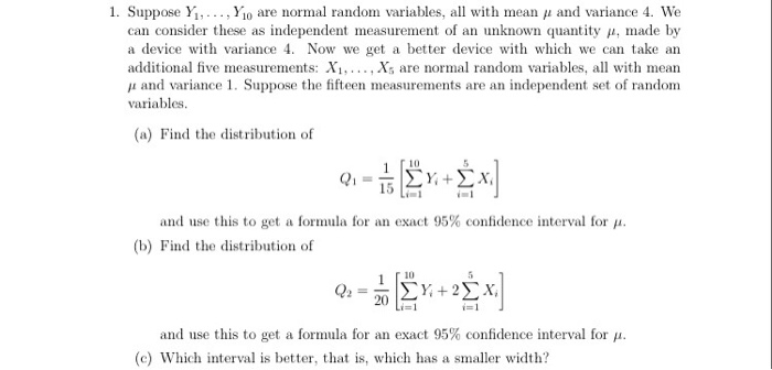 Solved 1. Suppose Yi , }10 are normal random variables, all | Chegg.com