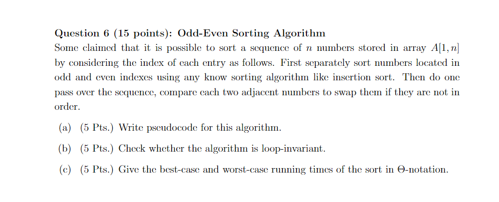 Solved Question 6 15 Points Odd Even Sorting Algorithm 2569
