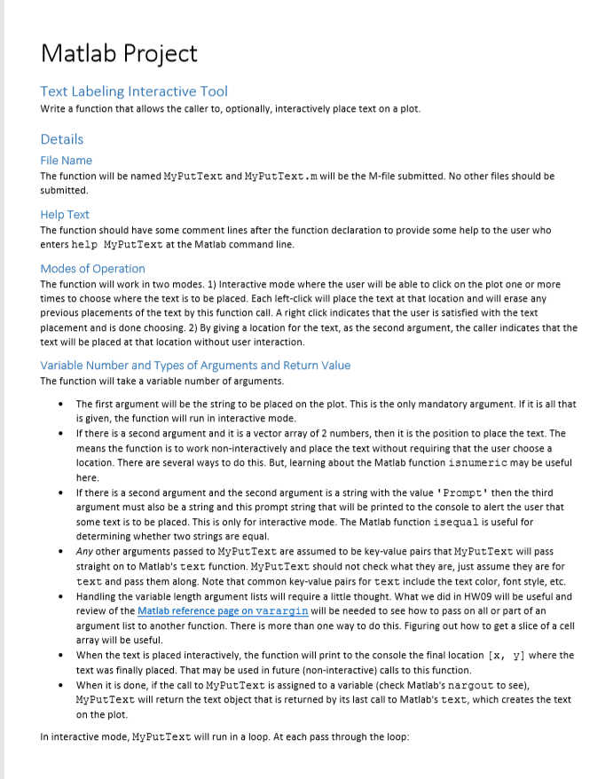 Matlab Project Text Labeling Interactive Tool Write a | Chegg.com