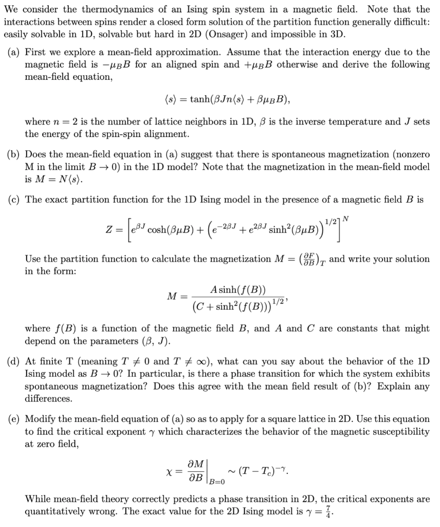 Solved We consider the thermodynamics of an Ising spin | Chegg.com