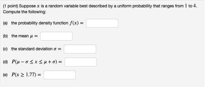 Solved (1 point) Suppose x is a random variable best | Chegg.com