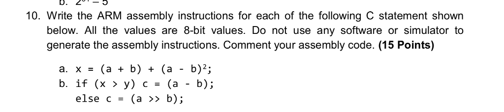 Solved 5 10. Write the ARM assembly instructions for each of | Chegg.com