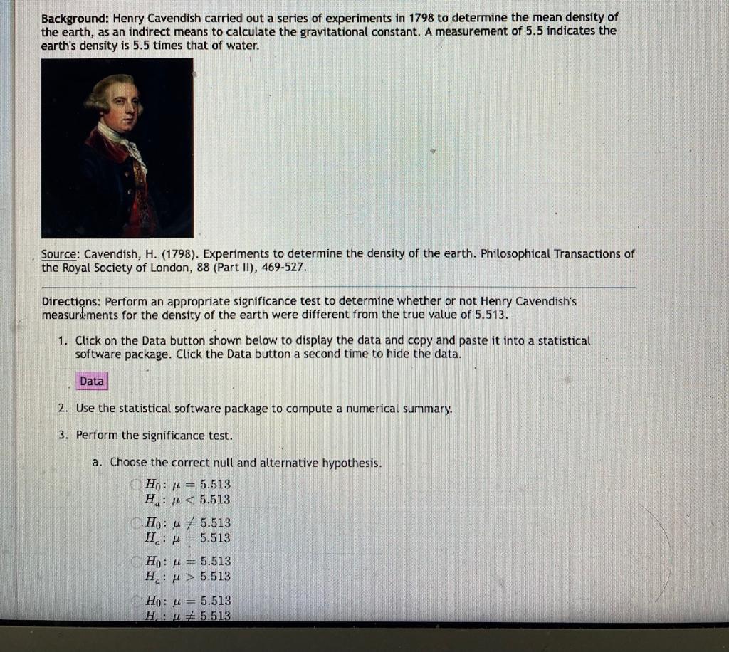 Solved Background: Henry Cavendish carried out a series of | Chegg.com