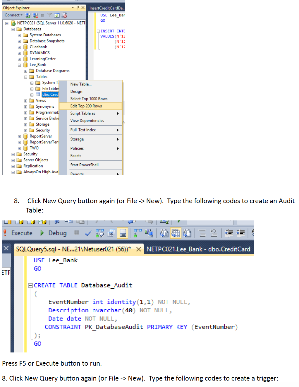Solved Acc 548 Assignment 8b A Trigger Example For Auditing