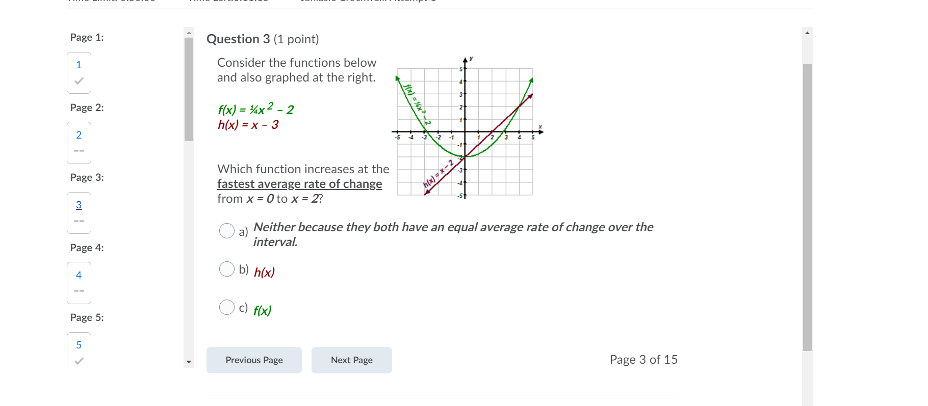 Solved Page 1: Question 3 (1 point) 1 Consider the functions | Chegg.com