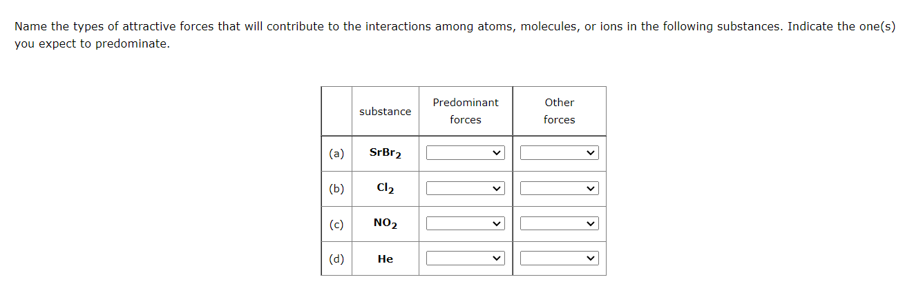 Solved Name the types of attractive forces that will | Chegg.com