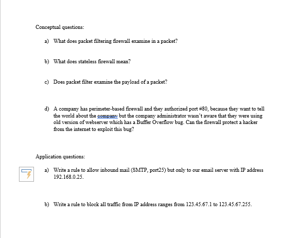 Solved Conceptual questions: a) What does packet filtering | Chegg.com