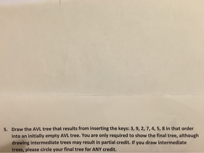 Solved 5. Draw the AVL tree that results from inserting the | Chegg.com