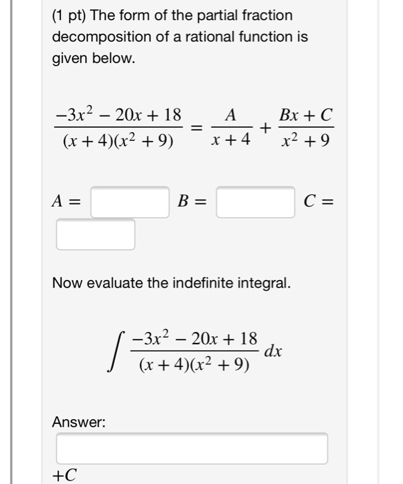 Solved (1 pt) The form of the partial fraction decomposition | Chegg.com