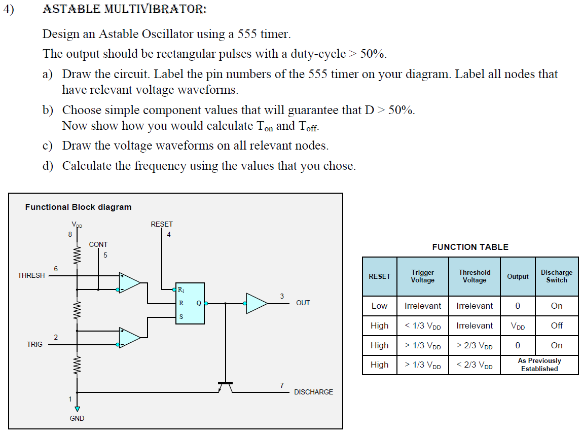 Solved 4) ASTABLE MULTIVIBRATOR: Design an Astable | Chegg.com