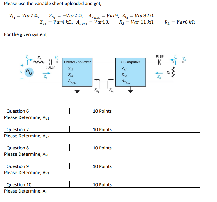 Solved VariablesPlease use the variable sheet uploaded and | Chegg.com
