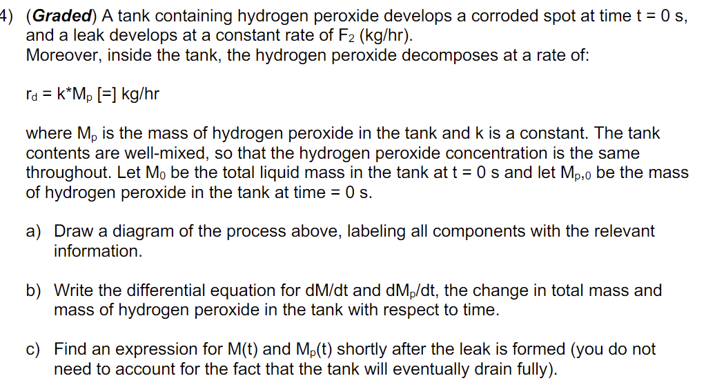 Solved (Graded) A tank containing hydrogen peroxide develops | Chegg.com