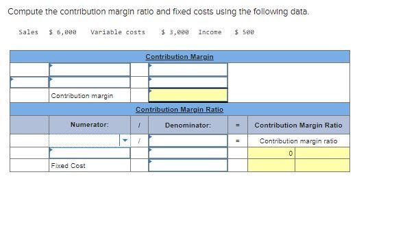 Solved Compute the contribution margin ratio and fixed costs | Chegg.com