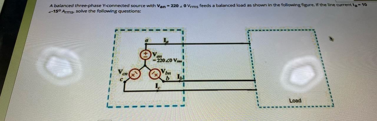 Solved A balanced three-phase Y-connected source with Van = | Chegg.com