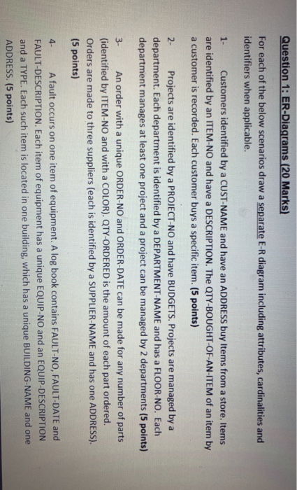 Solved Question 1: ER-Diagrams (20 Marks) For each of the | Chegg.com