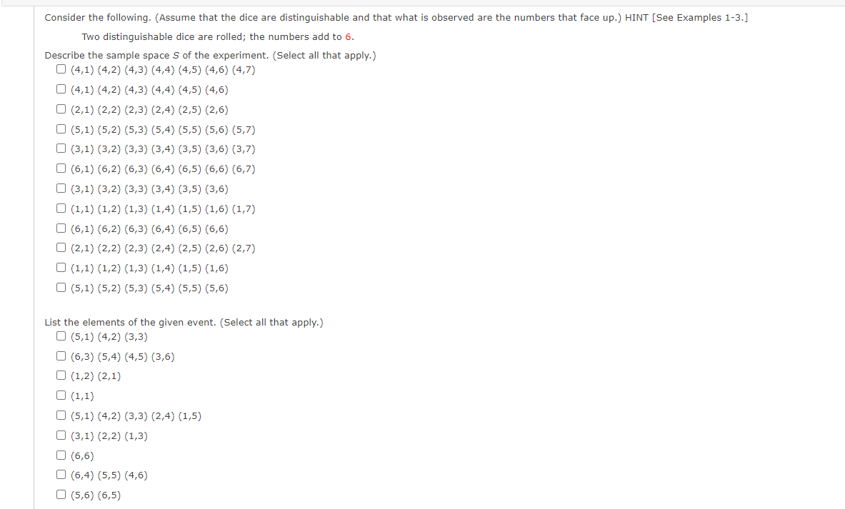 Solved Consider the following. (Assume that the dice are | Chegg.com