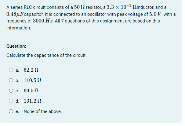 Solved A series RLC circuit consists of a \\( 50 \\Omega \\) | Chegg.com