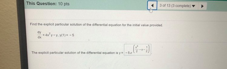 Solved This Question: 10 pts 3 of 13 (3 complete) Find the | Chegg.com