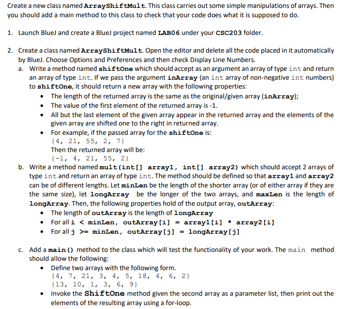 Solved Create a new class named ArrayShiftMult. This class | Chegg.com