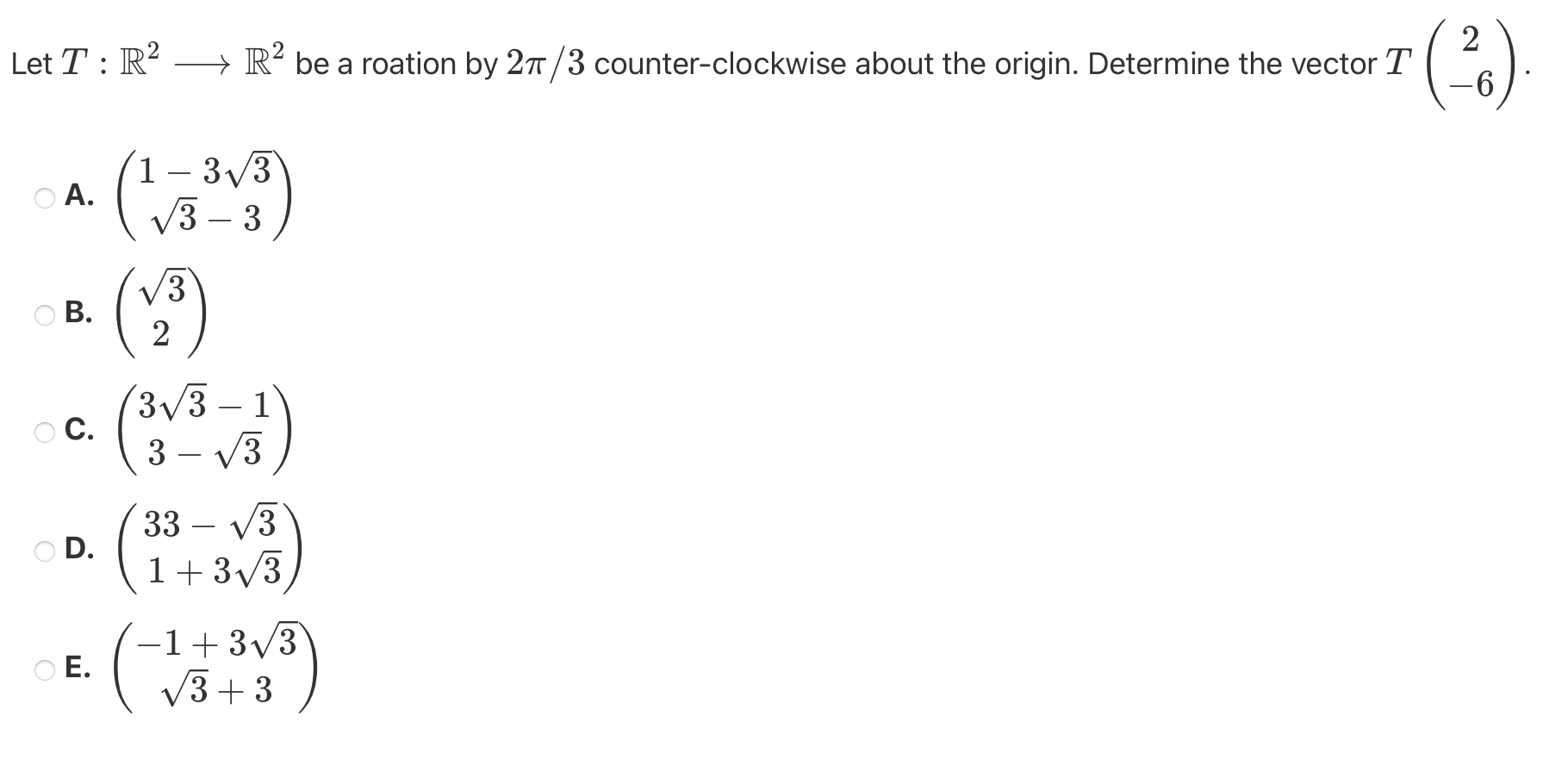Solved Let T:R2 R2 be a roation by 2π/3 counter-clockwise | Chegg.com