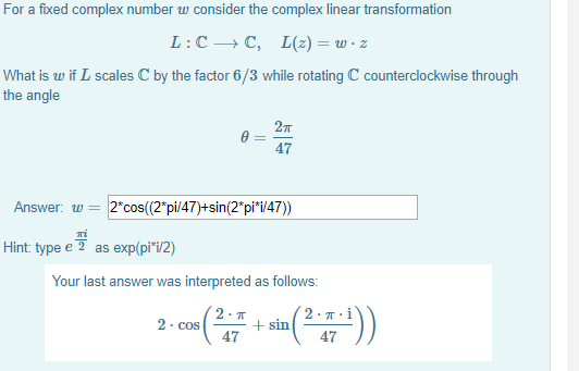 Solved For a fixed complex number w consider the complex | Chegg.com