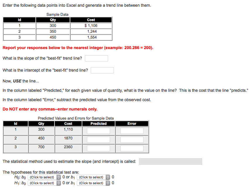Solved Enter the following data points into Excel and | Chegg.com