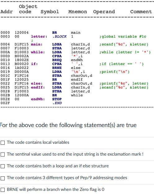 Solved Object Addr code Symbol Mnemon Operand Comment global | Chegg.com