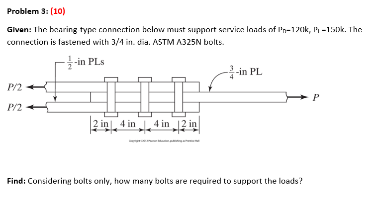 Solved Problem 3: (10) Given: The bearing-type connection | Chegg.com