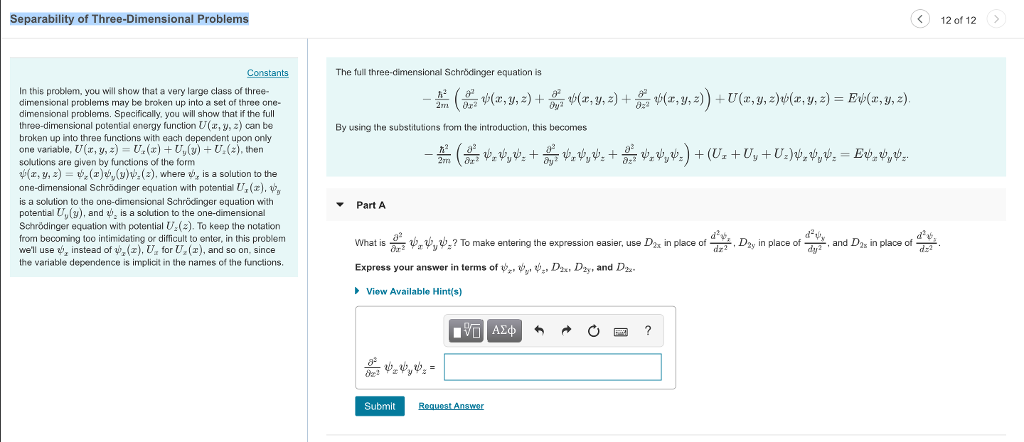 Solved Separability of Three-Dimensional Problems く 120112 | Chegg.com