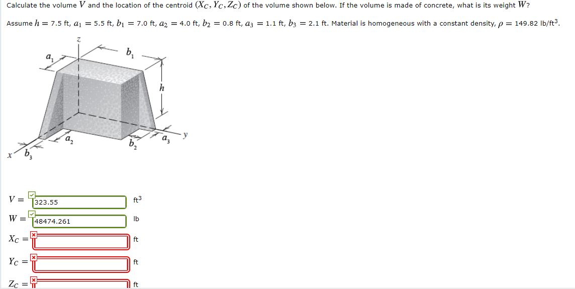 Solved Calculate the volume V and the location of the | Chegg.com