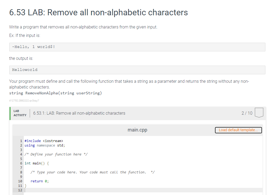 Solved 6 53 LAB Remove All Non alphabetic Characters Chegg