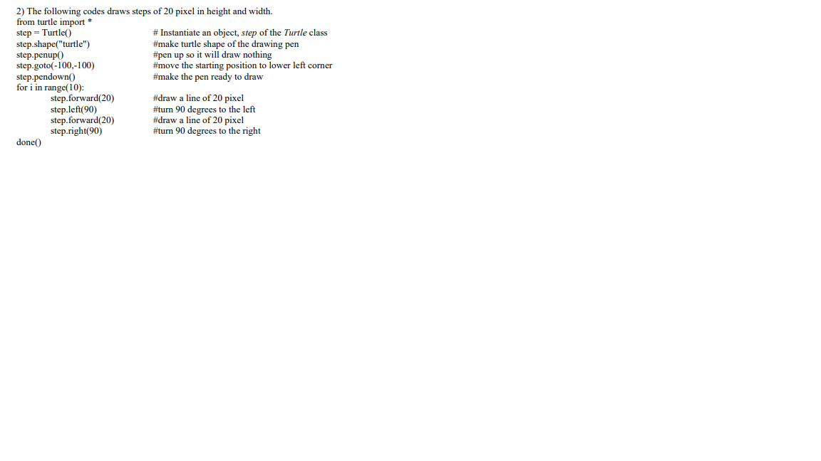 2) The following codes draws steps of 20 pixel in | Chegg.com