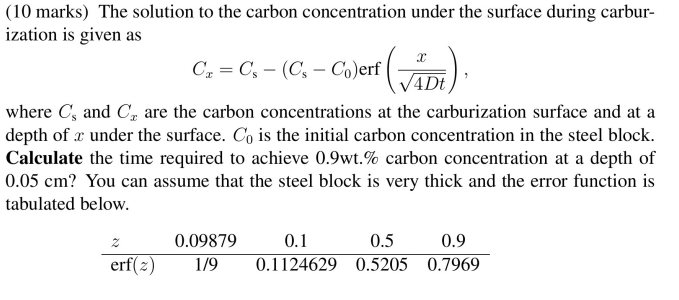 Solved Consider a carburization process where carbon is | Chegg.com