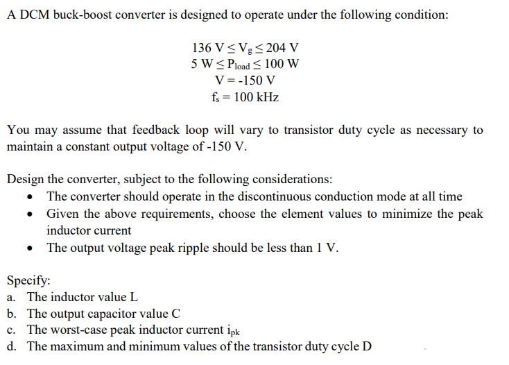 Solved A DCM buck-boost converter is designed to operate | Chegg.com