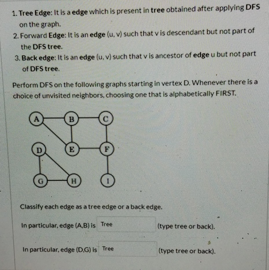Solved 1. Tree Edge: It is a edge which is present in tree | Chegg.com