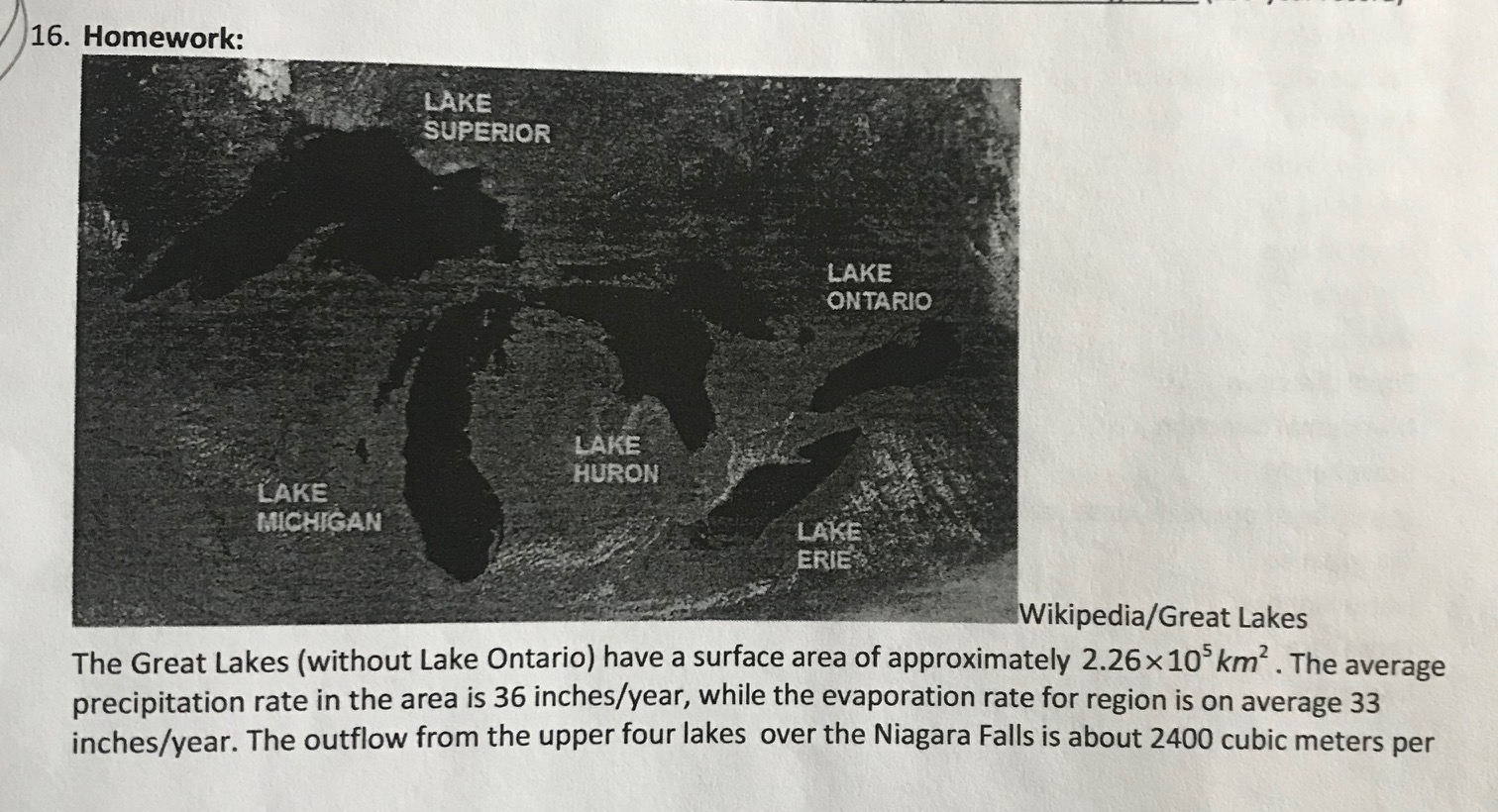 Solved 16. Homework: LAKE SUPERIOR LAKE ONTARIO LAKE HURON | Chegg.com