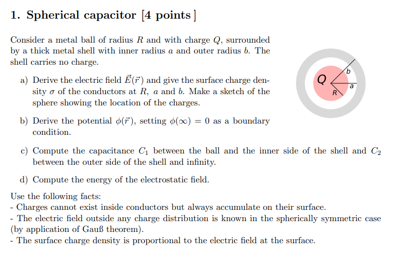 Solved 1. Spherical capacitor (4 points] b Q a = Consider a | Chegg.com