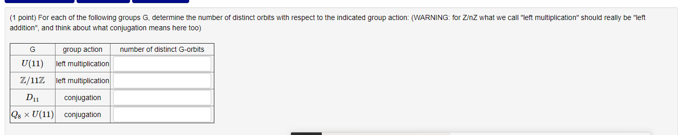 Solved (1 point) For each of the following groups G, | Chegg.com