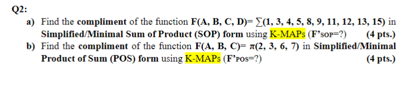 Solved Q2: a) Find the compliment of the function | Chegg.com