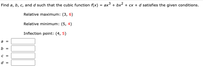 Solved Find \\( a, b, c \\), and \\( d \\) such that the | Chegg.com