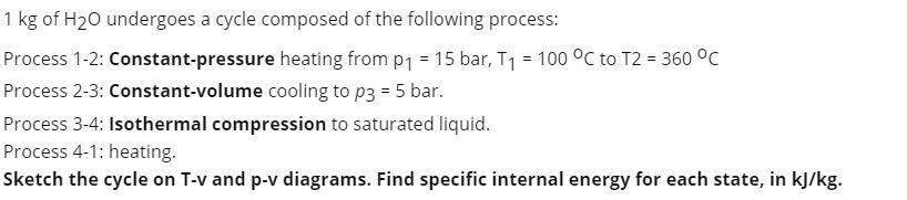 1 kg of H20 undergoes a cycle composed of the | Chegg.com